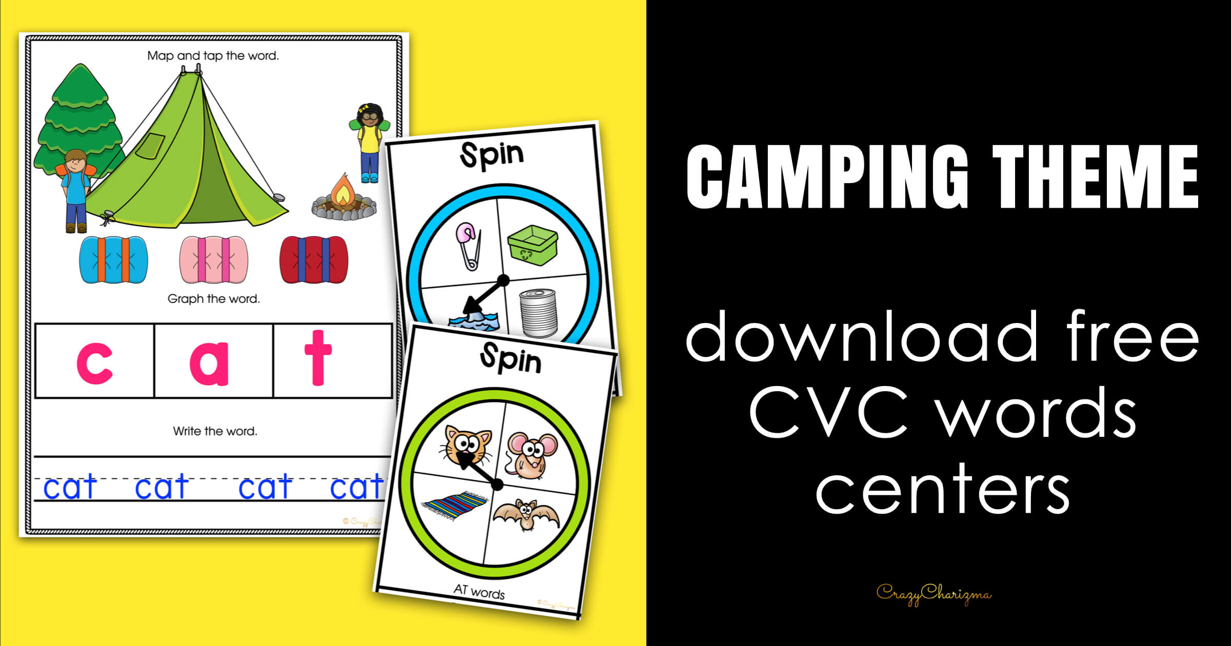 Fun Camping Activities: Free CVC Words Centers